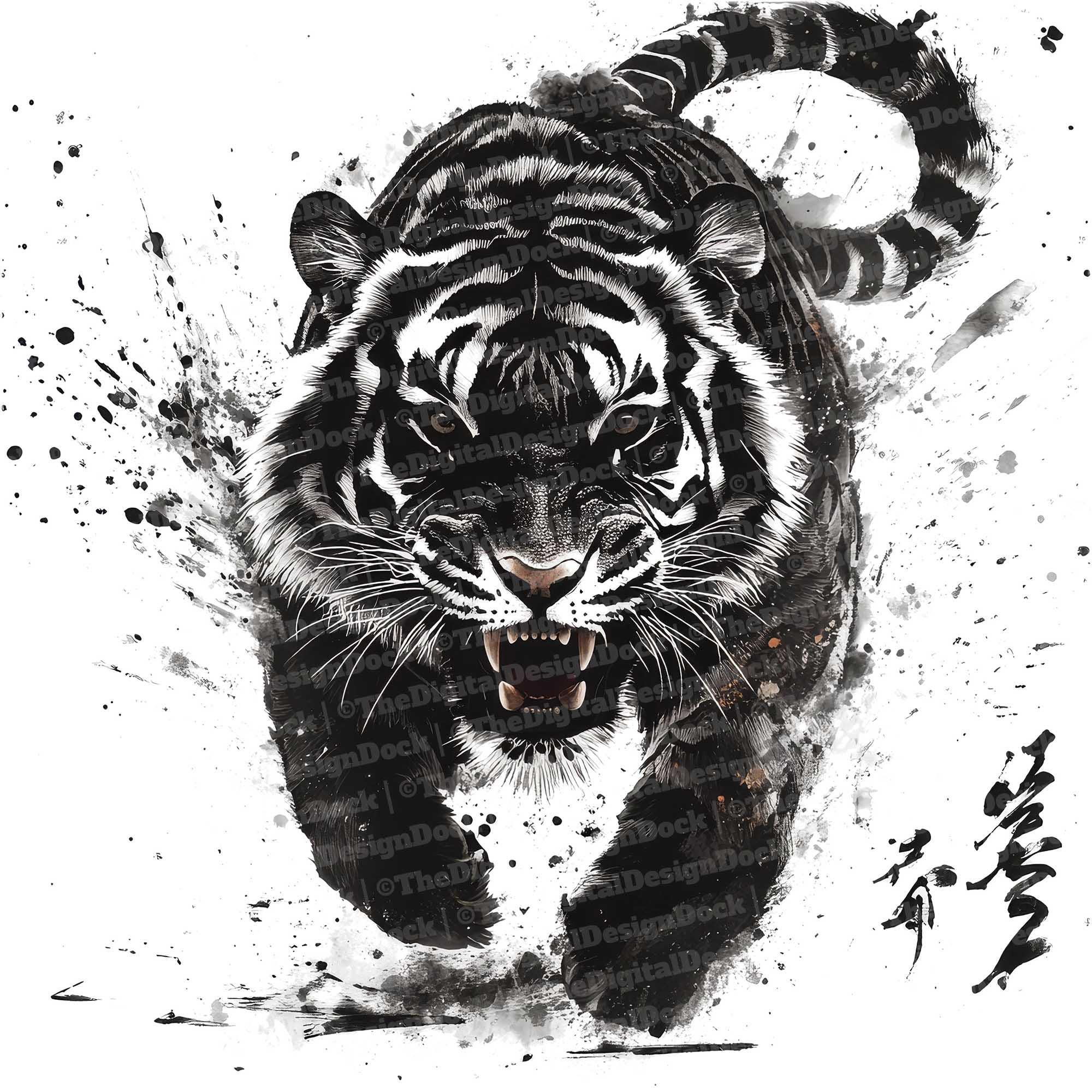 12 Sumi Ink Tiger Clipart, Watercolor Japanese Art, Printable Clipart ...
