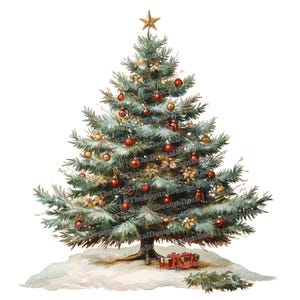 Victorian Christmas Tree Clip Art, 12x Vintage Holiday Clipart Set ...