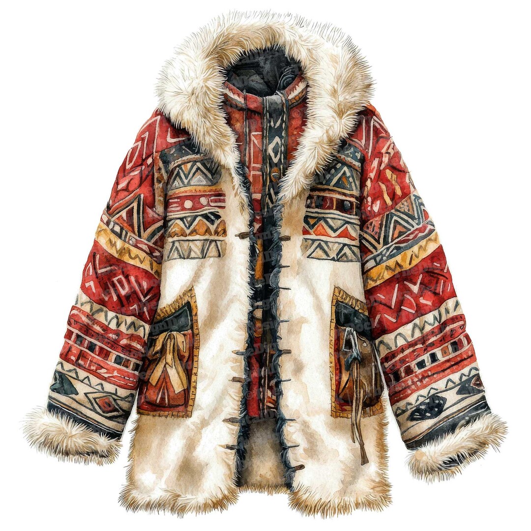 12 Inuit Sealskin Coat Clipart, Watercolor Traditional Arctic Wear ...