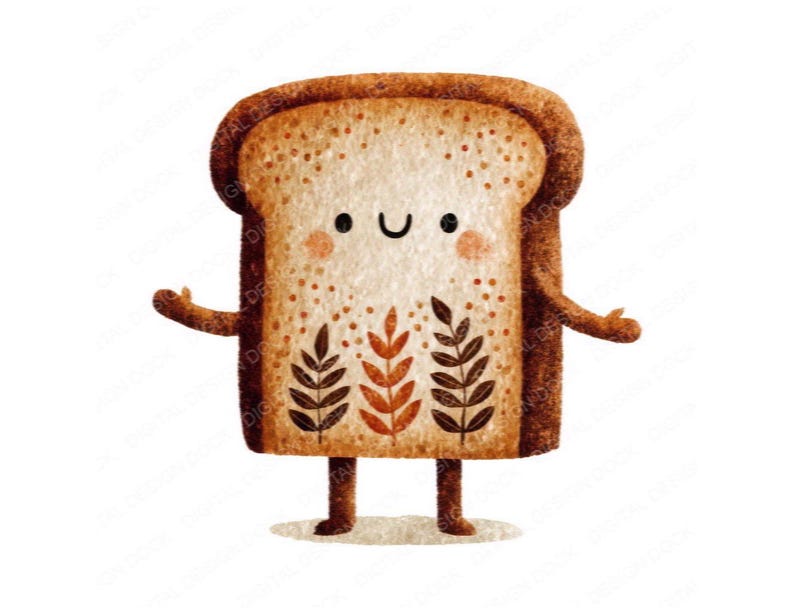 Bread Slice Clipart, 12x Folk Art Bread Characters Art Set, Printable ...