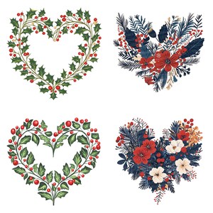 12 Christmas Heart Wreath Clip Art, Holiday Floral Watercolor Set ...