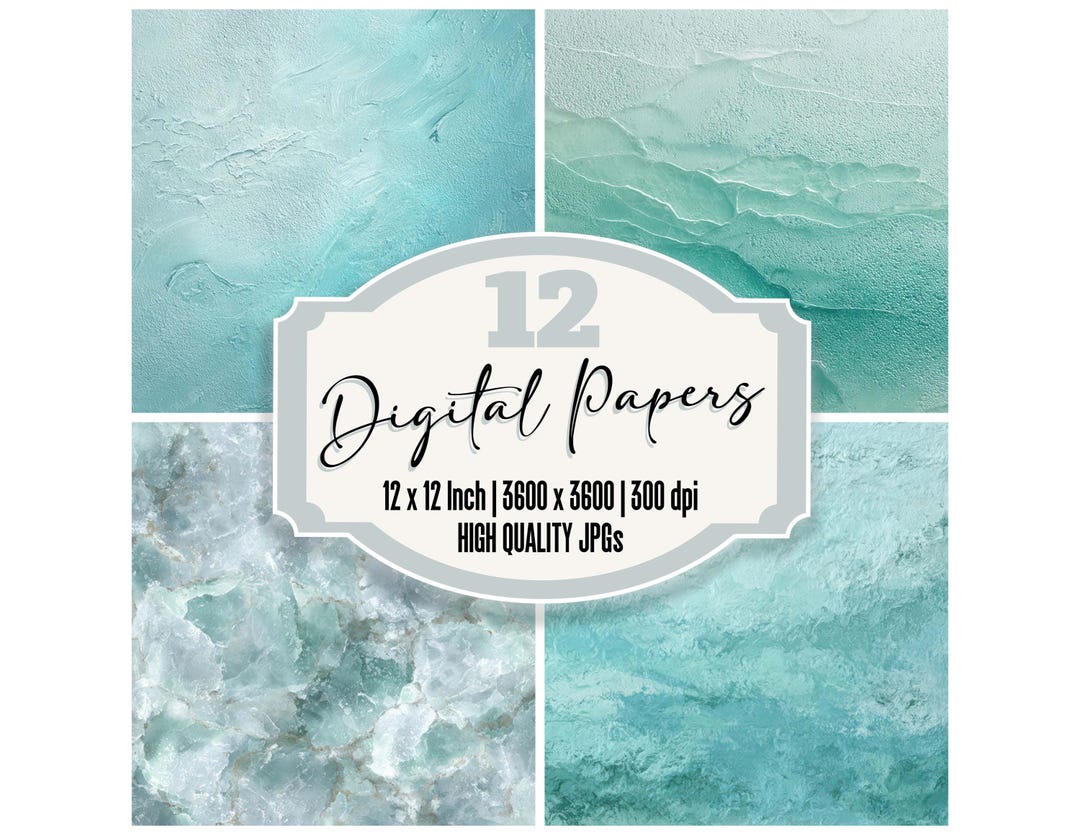 12x Aqua Sea Glass Junk Journal Paper Ocean Waves Digital Paper Pack ...