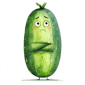 12x Grumpy Cucumber PNG Clip Art, Watercolor Green Cartoon Vegetable ...
