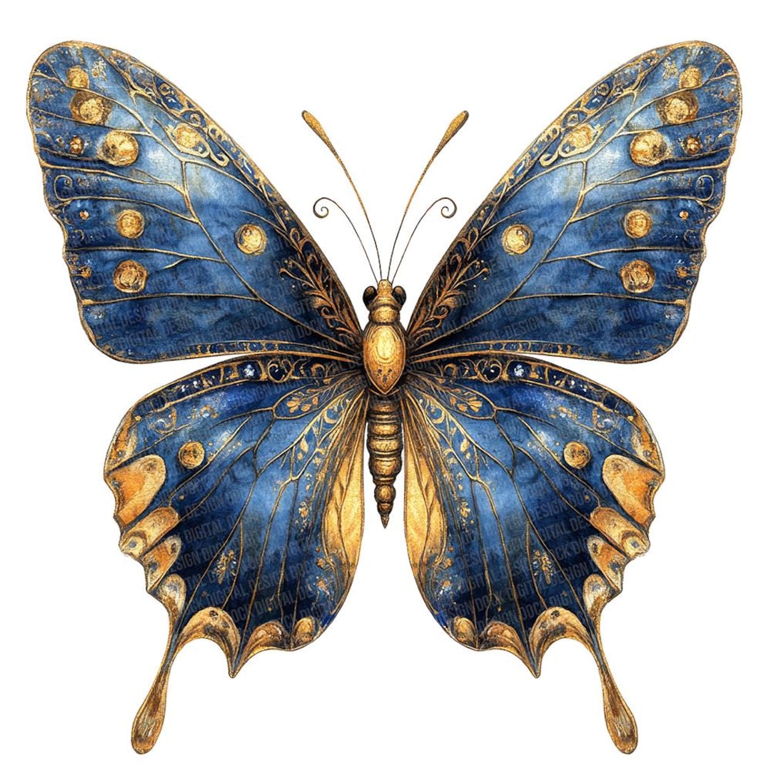 Baroque Butterfly PNG Clipart, 12x Blue & Gold Butterfly PNG Clip Art ...