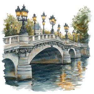 12 Paris Bridge Clipart, Watercolor Pont Alexandre III Art, Printable ...