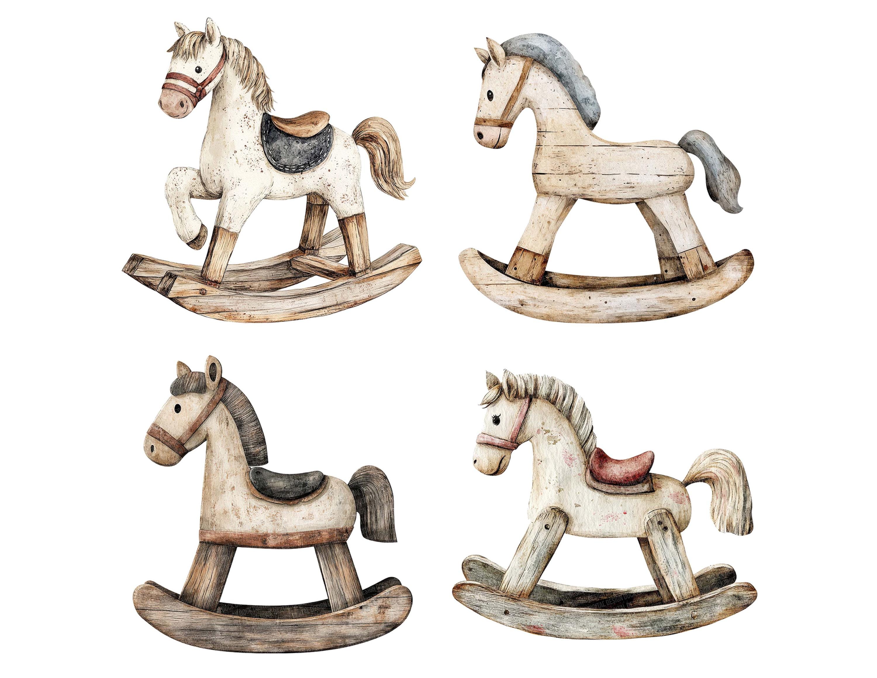 Rocking Horse PNG Clipart, 12x Wooden Toy Horse Clip Art Set, Printable ...
