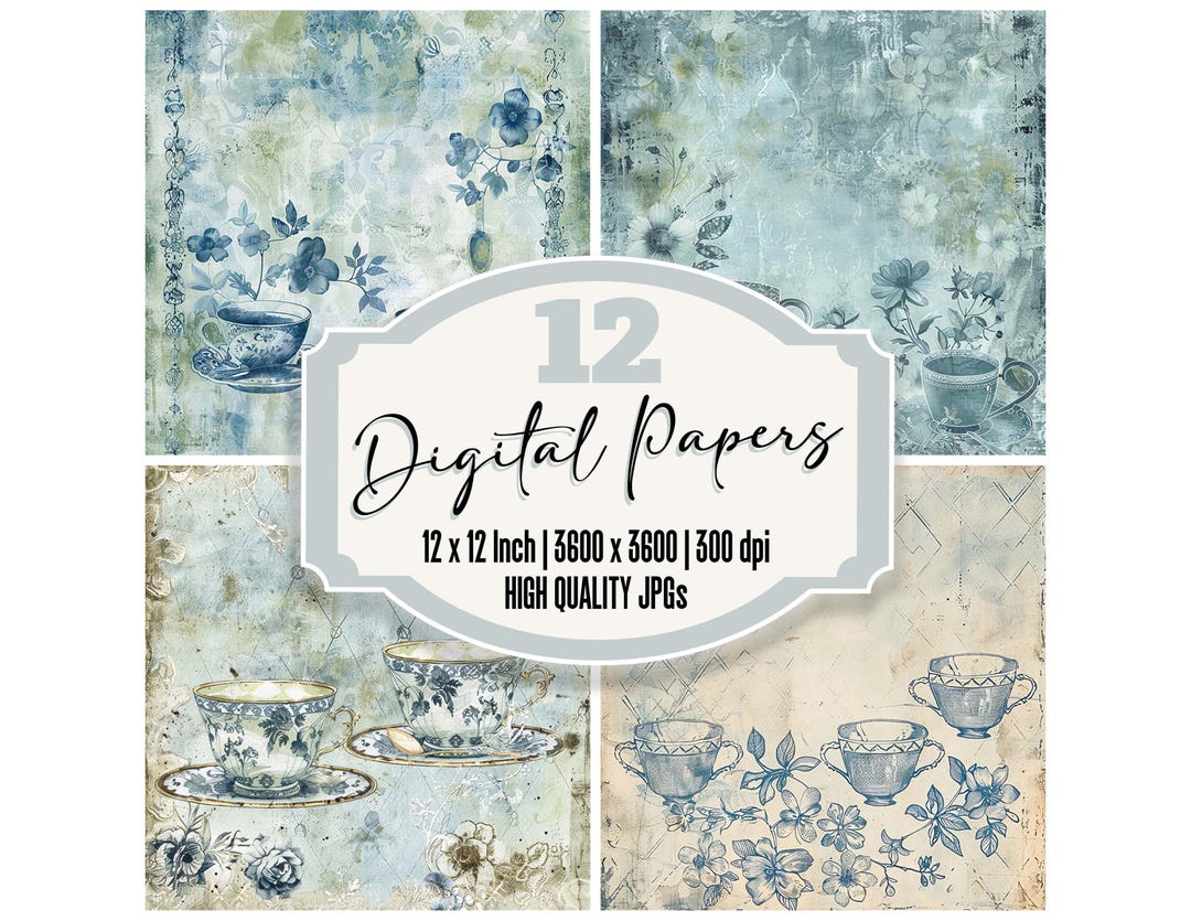 Teacup Diamond Pattern Digital Paper Pack, 12x Indigo and Chartreuse ...