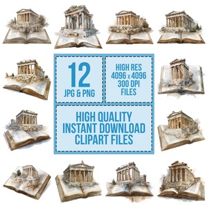 12x Parthenon PNG Clipart, Ancient Greek Temple Watercolor Book Clip ...