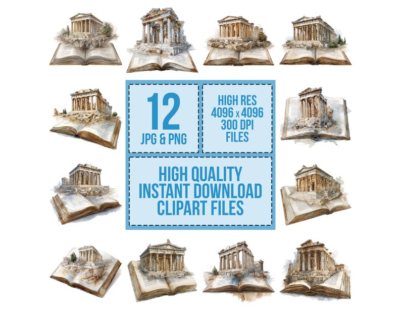 12x Parthenon PNG Clipart, Ancient Greek Temple Watercolor Book Clip ...