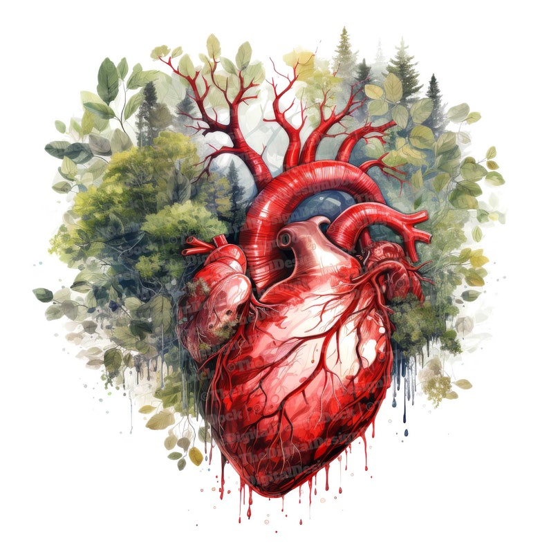 12x Human Heart Tree Clipart, Tree Theme Clipart, Printable Watercolor ...