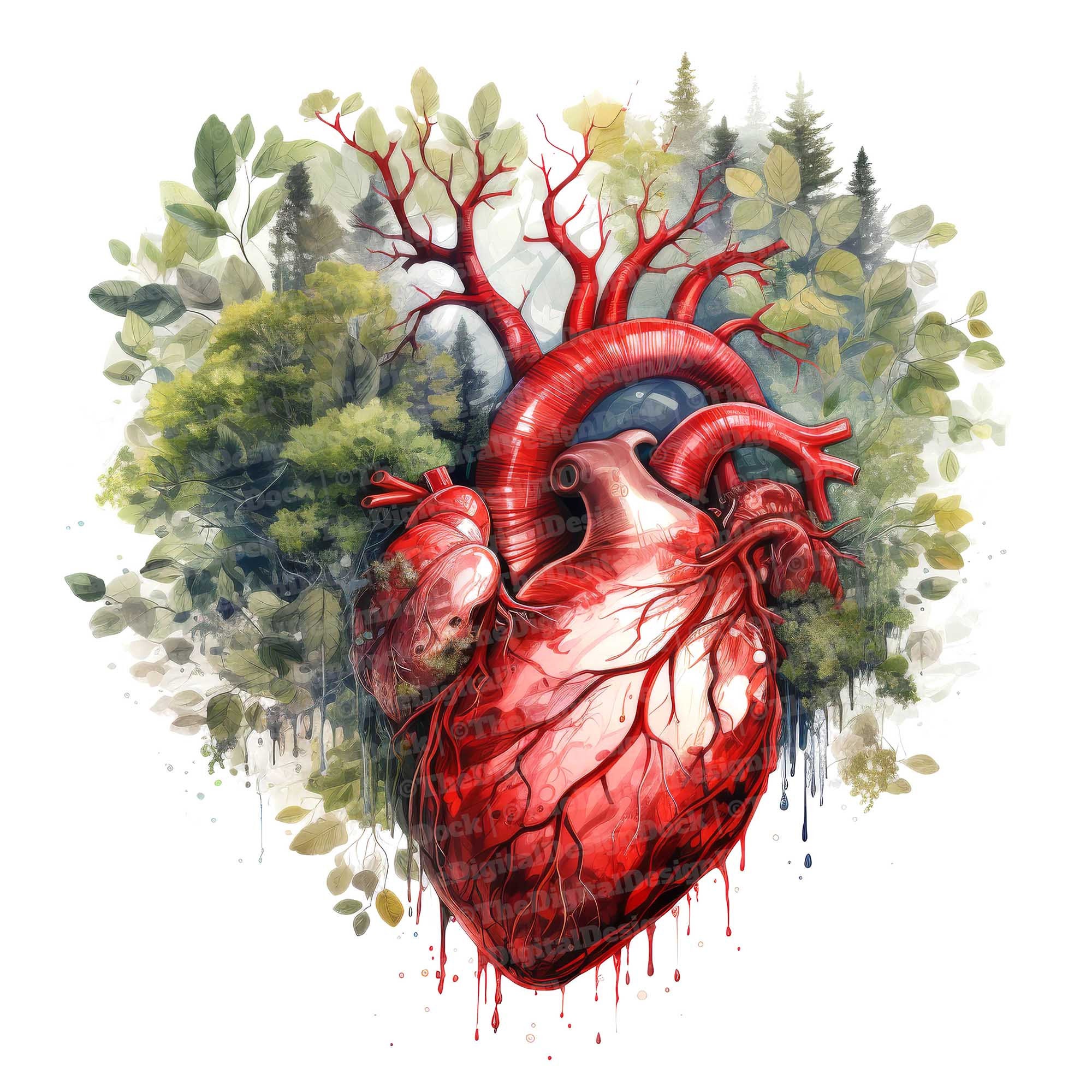 12x Human Heart Tree Clipart, Tree Theme Clipart, Printable Watercolor ...