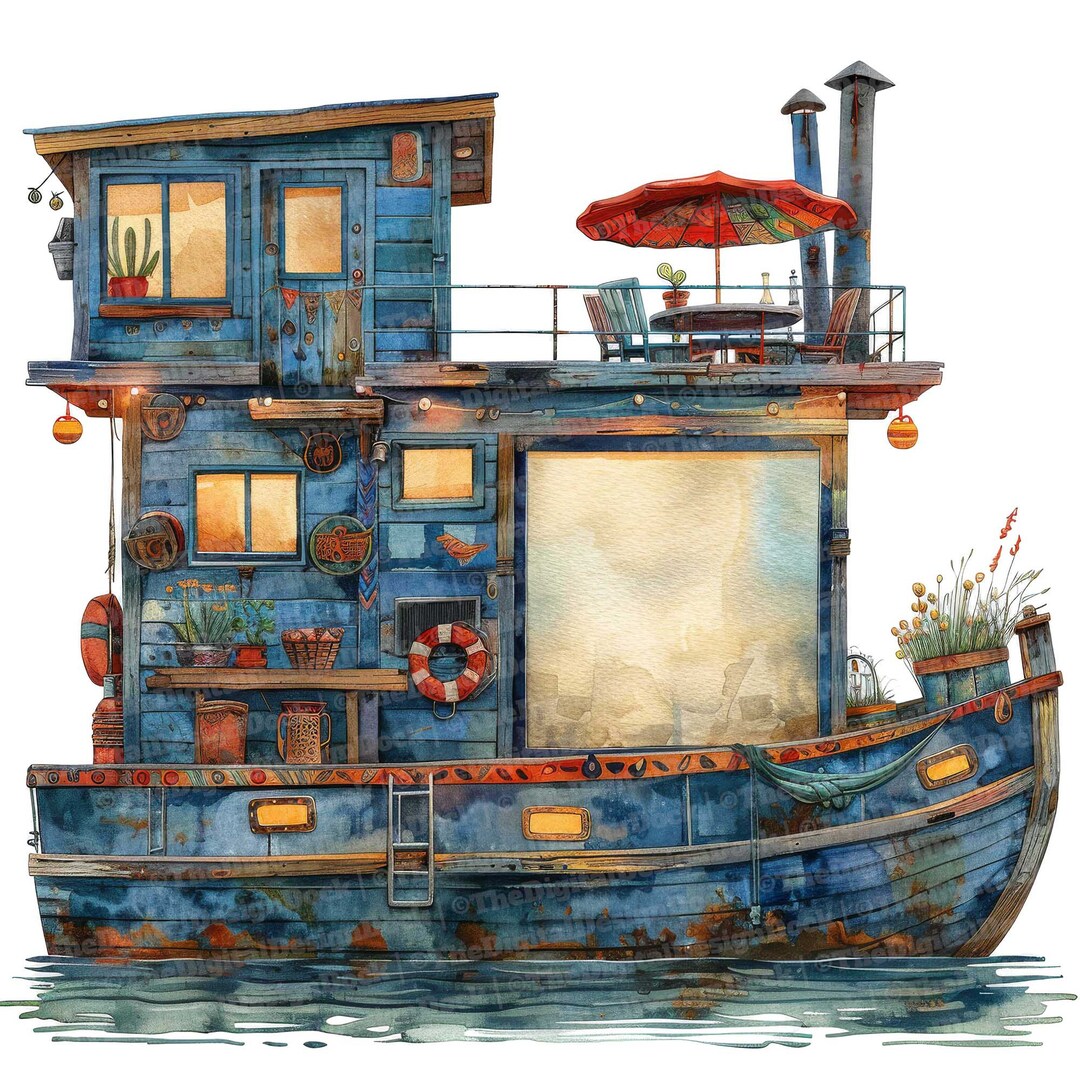 Houseboat Clipart, 12 Jpgs, Colourful Narrowboat Clipart, Printable ...