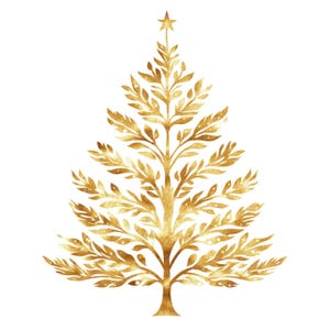 12x Gold Christmas Tree Clipart, Festive Watercolor Clipart, Printable ...