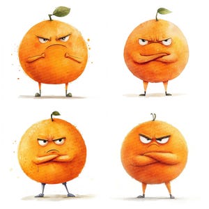 12x Angry Orange PNG Clipart, Watercolor Grumpy Character Citrus PNG ...