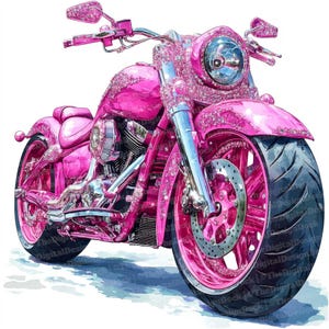 12x Pink Motorcycle Clipart, Watercolor Gem Studded Motorbike ...
