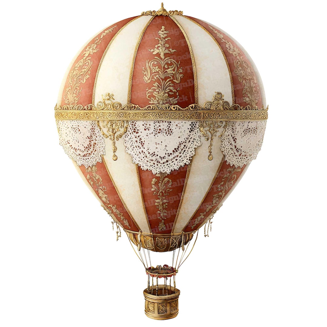 12 Victorian Hot Air Balloon Clipart, Watercolor Balloon Art, Printable ...