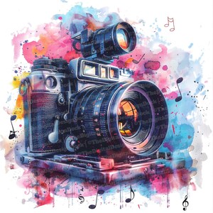 12x Classic Camera Music Notes Clipart, Musical Clipart, Printable ...