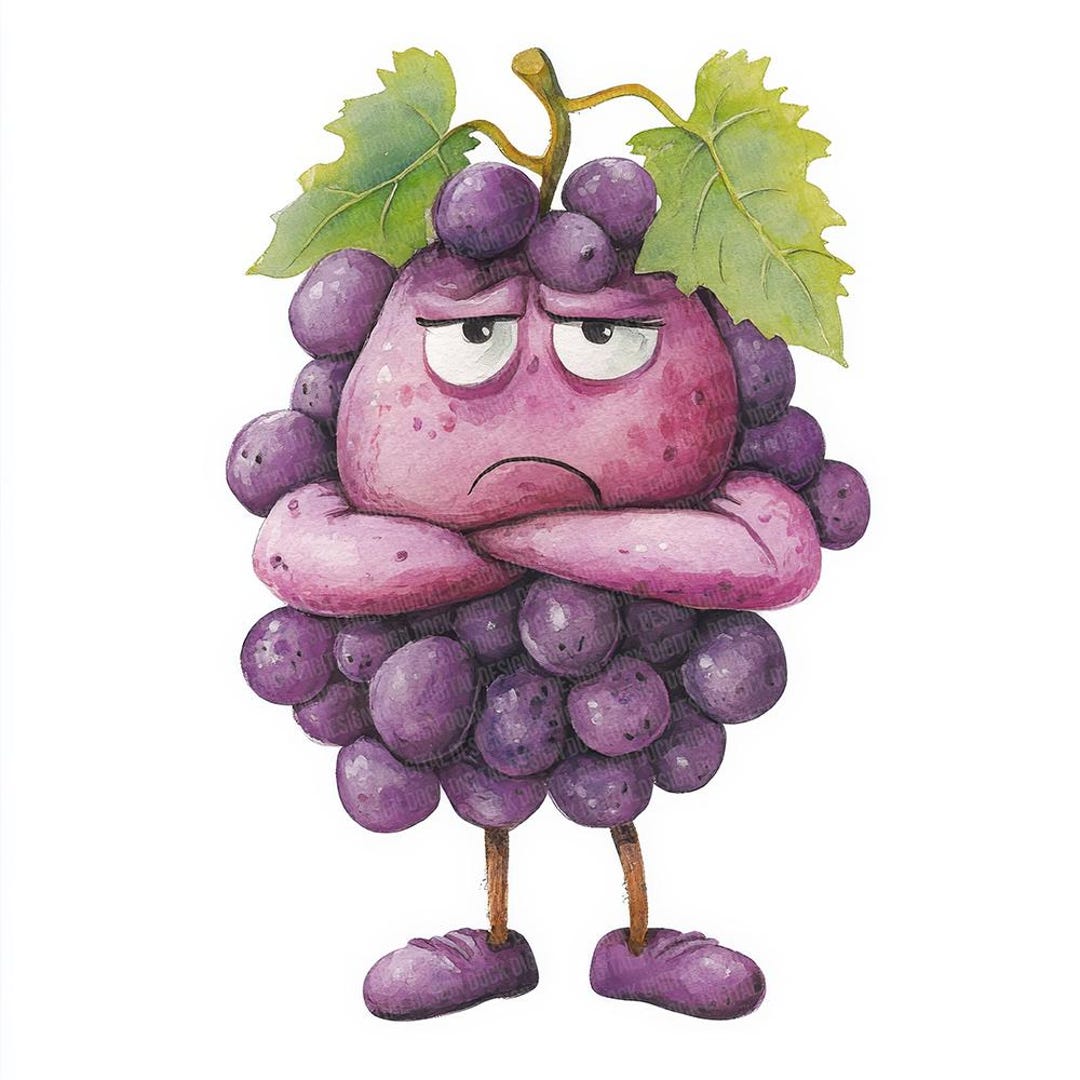Grumpy Grapes PNG Clip Art, 12x Funny Fruit Character Clipart Set ...