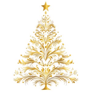 12x Gold Christmas Tree Clipart, Festive Watercolor Clipart, Printable ...