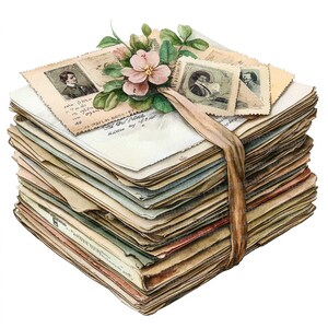 12x Vintage Ephemera Clipart, Watercolor Postcards Stamps Clipart, High ...