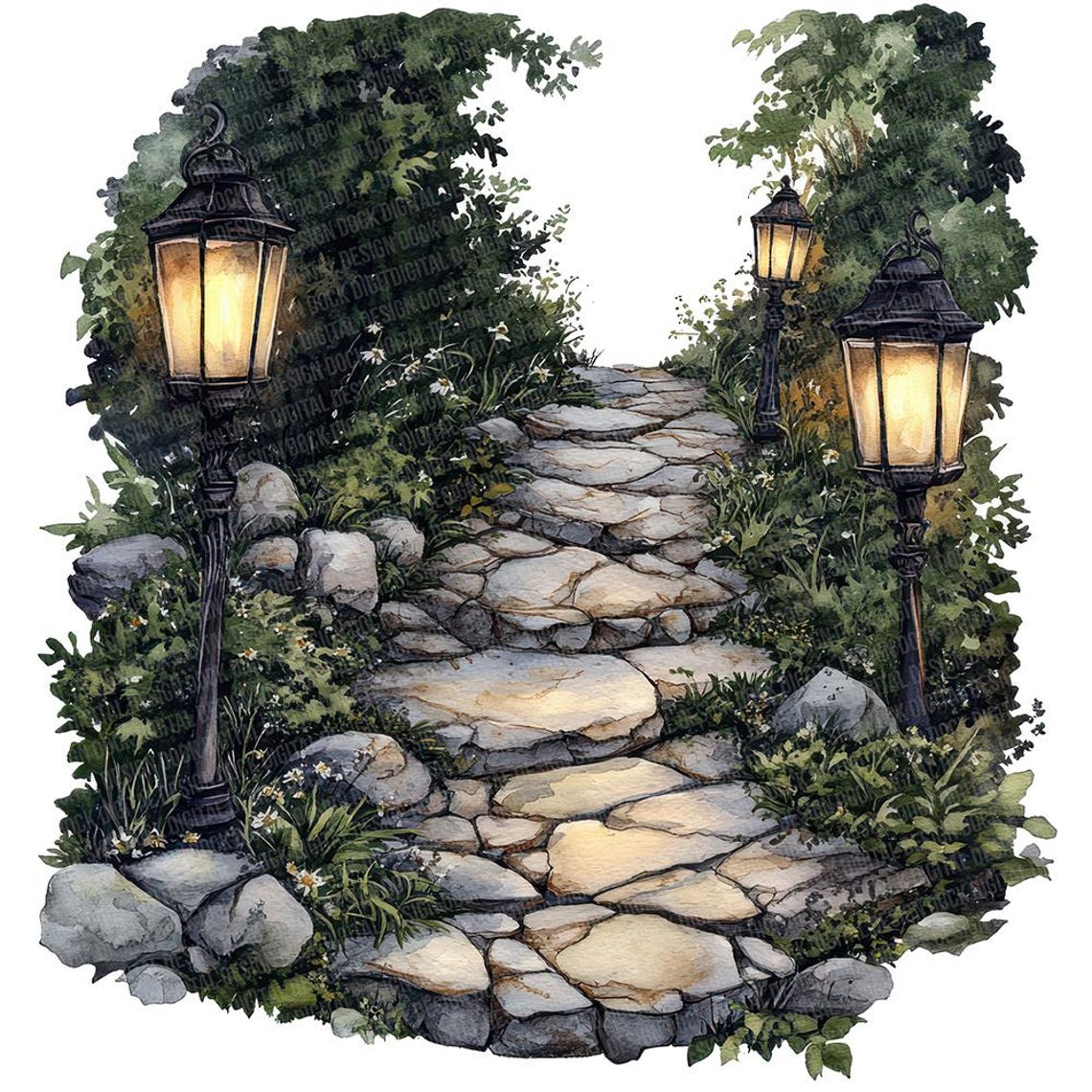 Forest Path With Lanterns PNG Clip Art, 12x Stone Pathway Clipart Set ...