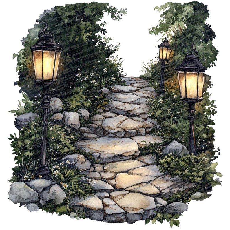 Forest Path With Lanterns PNG Clip Art, 12x Stone Pathway Clipart Set ...