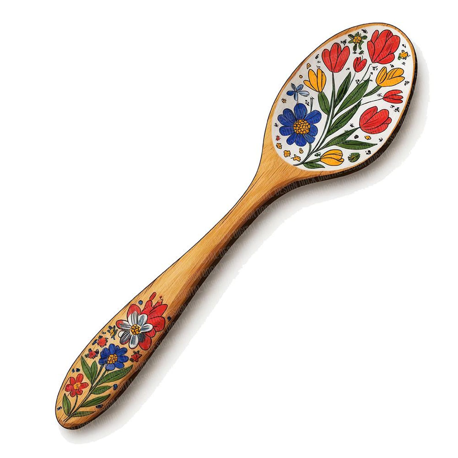 Folk Floral Spoon Clipart, 12x Hand-painted Floral Spoons Clip Art Set ...
