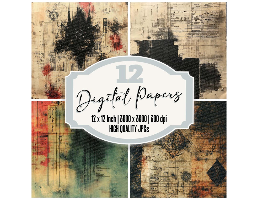 12x Barcode Grunge Junk Journal Paper Sigil Receipt Digital Paper Pack ...