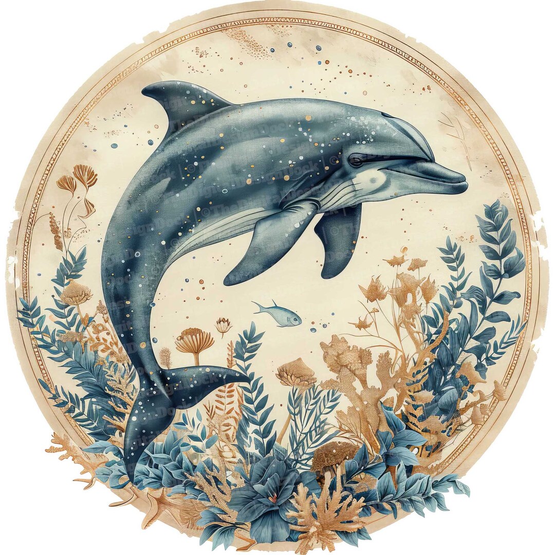 12x Vintage Dolphin Clipart, Sea Ocean Clipart, Printable Watercolor ...
