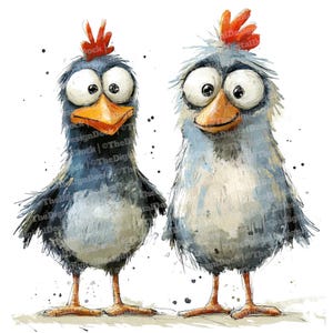 12 Funny Chicken Clip Art, Watercolor Quirky Chicken Friends ...