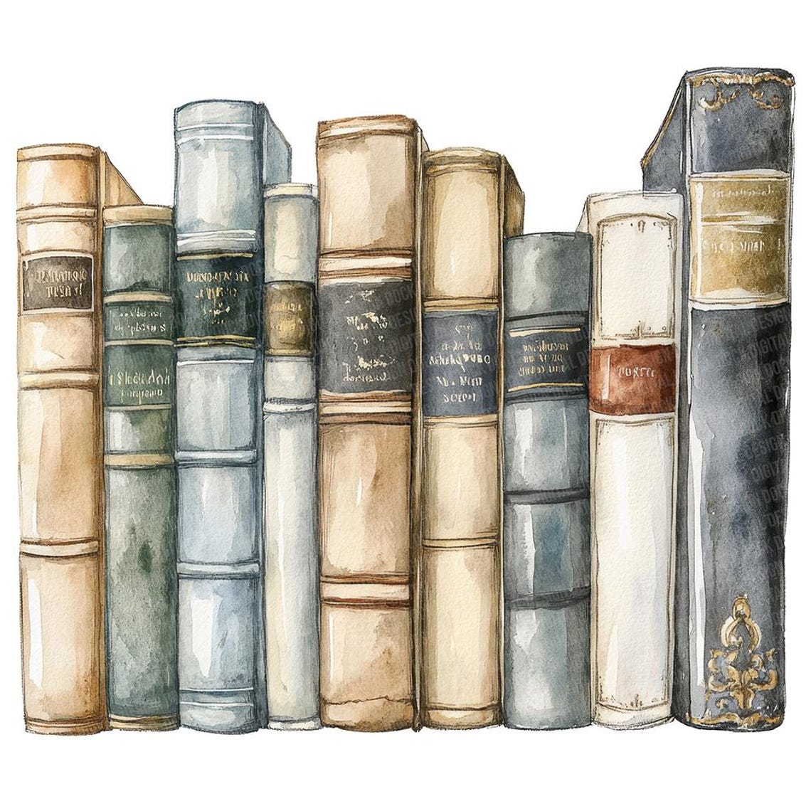 Vintage Book PNG Clipart, 12x Watercolor Book Clip Art Set, Antique ...
