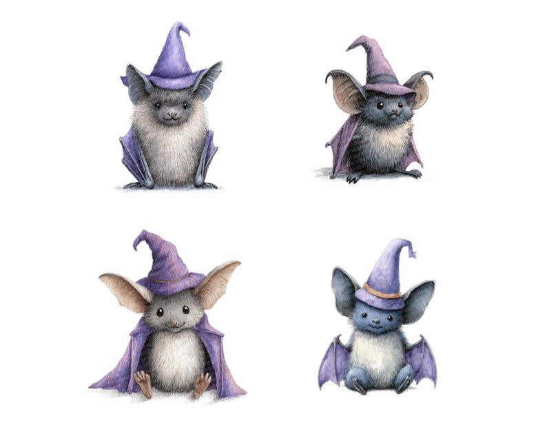 Bat Witch Hat PNG Clipart, 12x Halloween Bats Clip Art Set, Printable ...