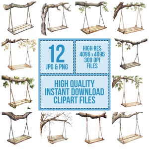 Tree Swing PNG Clipart, 12x Rustic Hanging Swings Clip Art Set ...