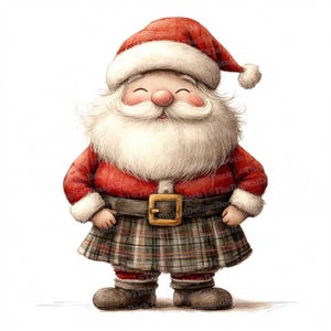 12x Scottish Santa in Kilt Clipart, Watercolor Christmas Clipart,high ...