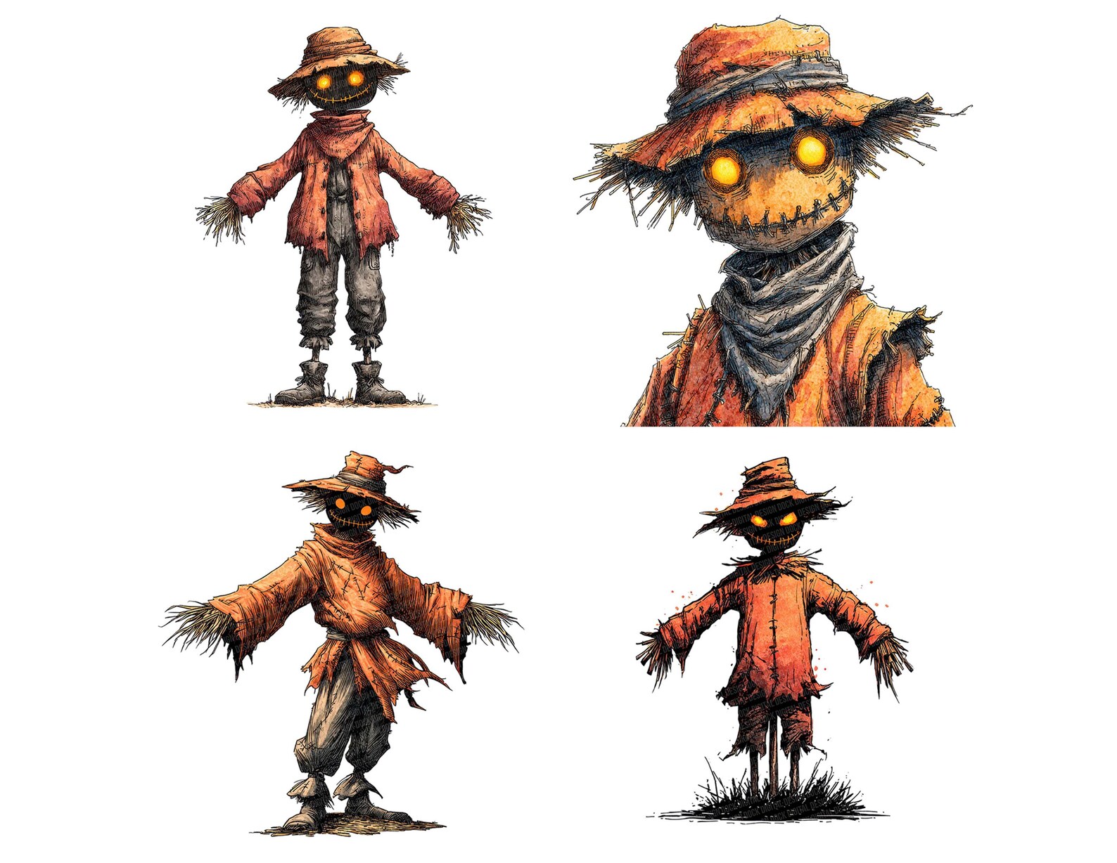 Scarecrow PNG Clipart, 12 Halloween Watercolor Scarecrows Clip Art ...