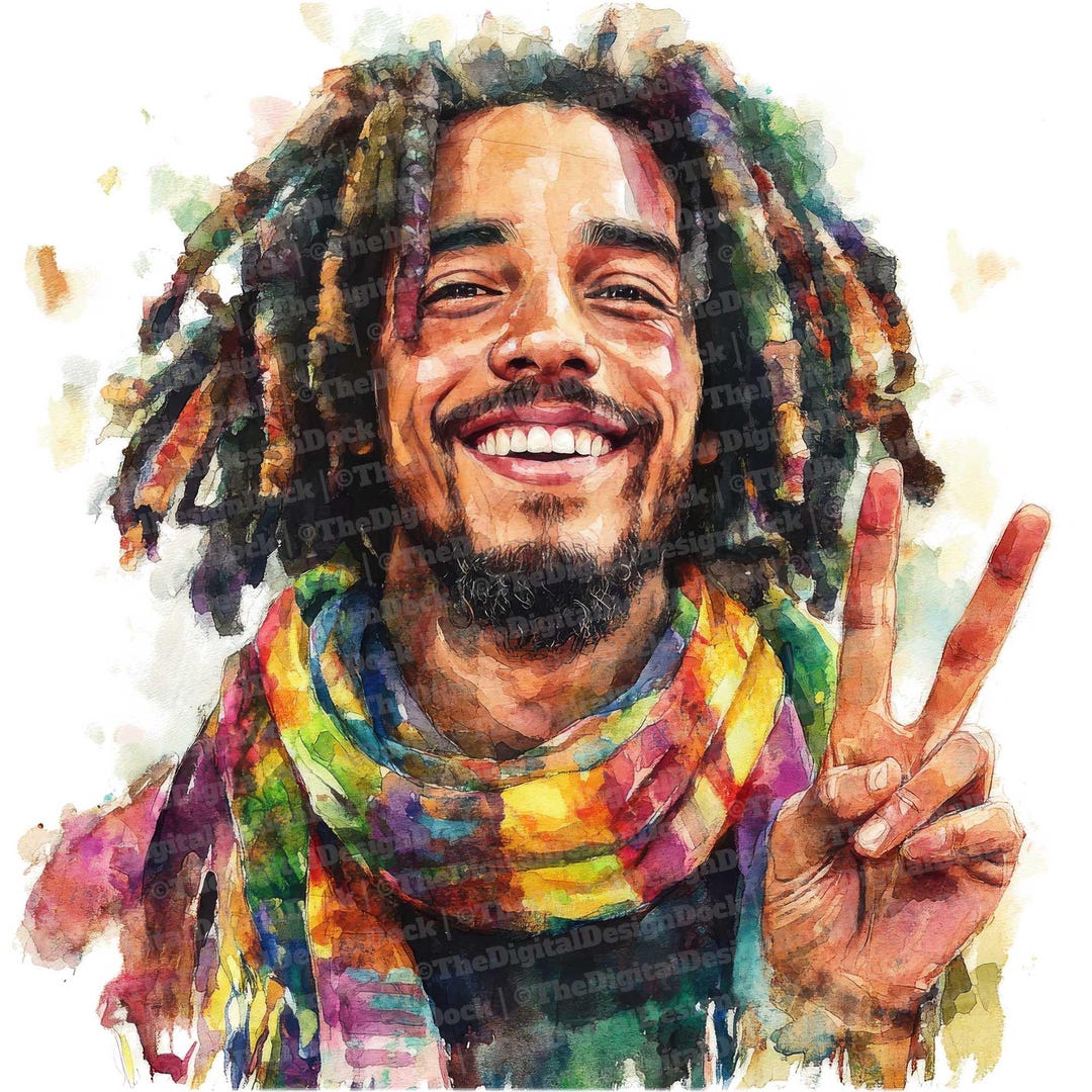12x Watercolor Peace Reggae Man Clipart, Vibrant Rasta Art, Printable ...