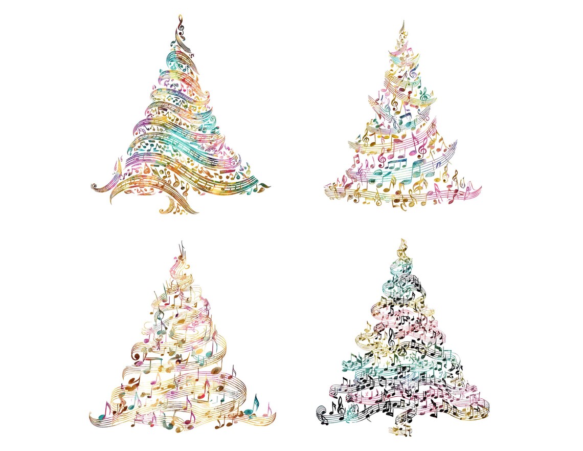 Christmas Tree PNG Clipart, 12x Colorful Music Trees Clip Art Set ...