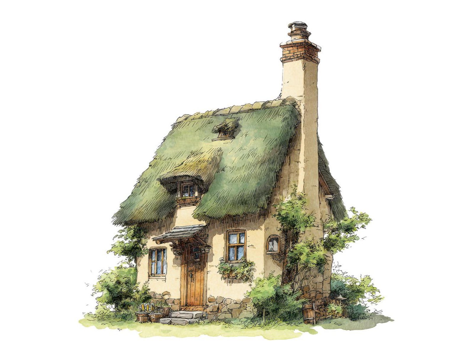 12x Thatched Cottage PNG Clipart, Watercolor Countryside Houses Clip ...