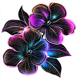 Neon Floral Clip Art, 12x Bright Glow PNG Flowers Clipart Set ...