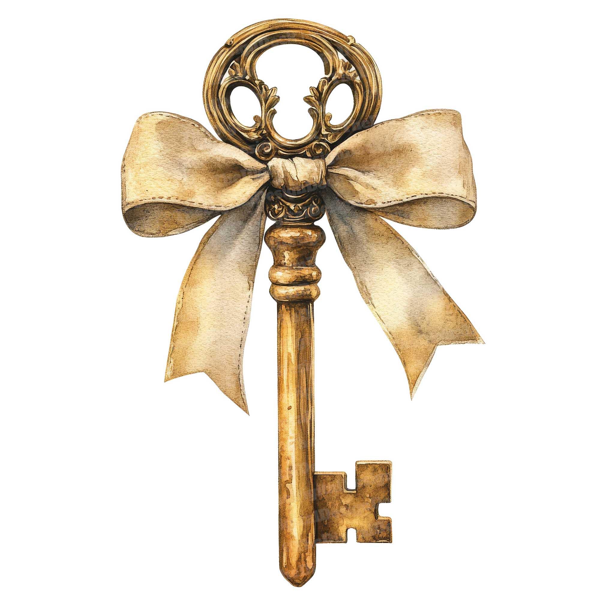 12x Vintage Gold Key Clipart, Watercolor Decorative Keys, High Quality ...