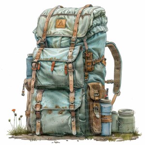 Camping Backpack Clipart, 12 Jpgs, Camp Clipart, Printable Watercolour ...