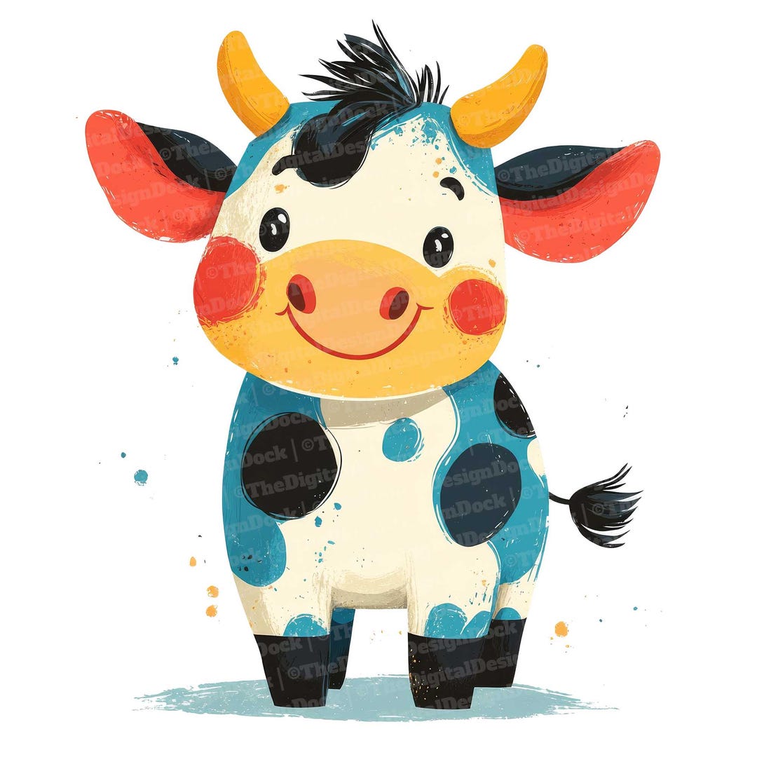 Cute Cow Clipart, Funny Farm Animal Art, Printable Watercolor Clipart ...