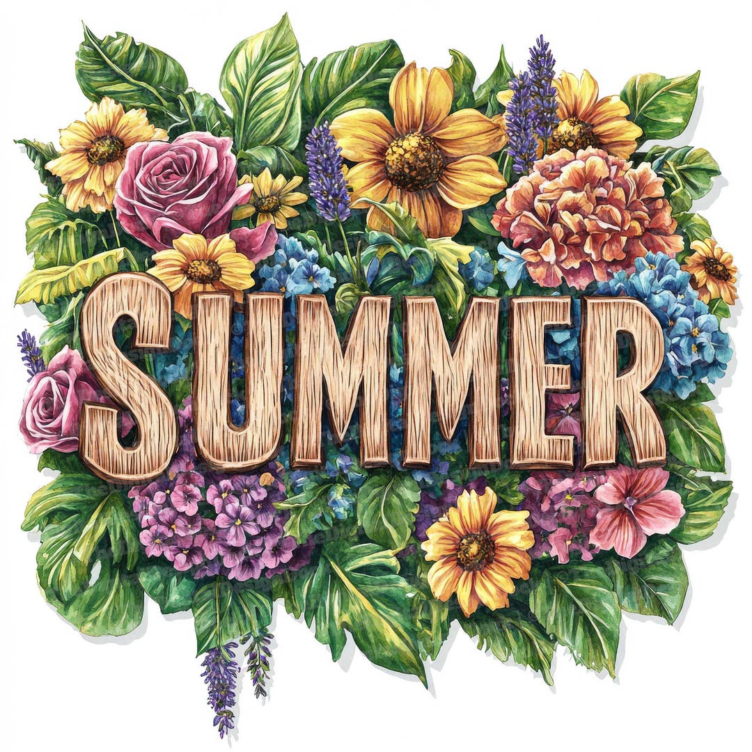 Summer Floral Clip Art, 12x Watercolor Flowers Clipart Set, Printable ...