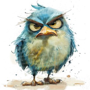 12x Grumpy Bird Clipart, Cartoon Bird Character Clipart, Printable ...