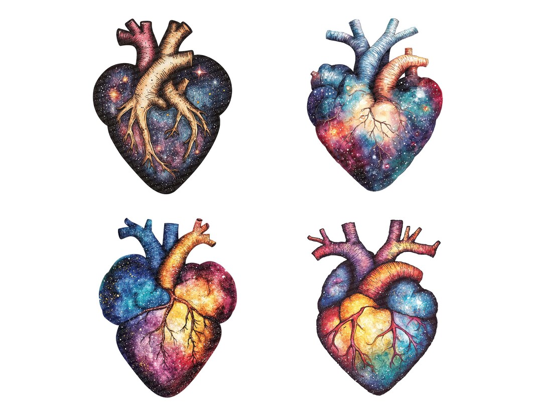 Galaxy Heart PNG Clipart, 12x Cosmic Anatomical Heart Clip Art Set ...