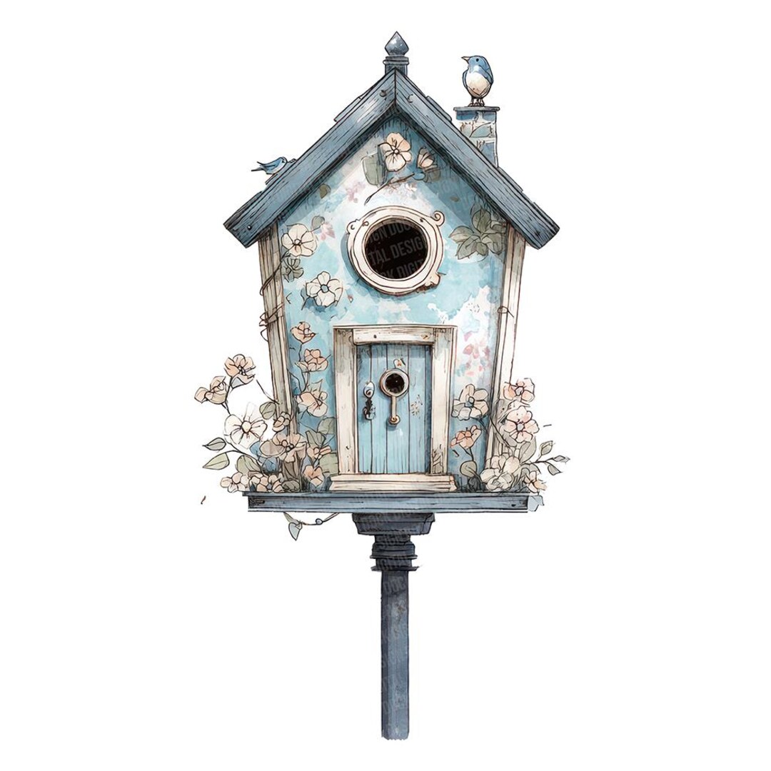 Floral Birdhouse PNG Clipart, 12x Watercolor Bird House Clip Art Set ...