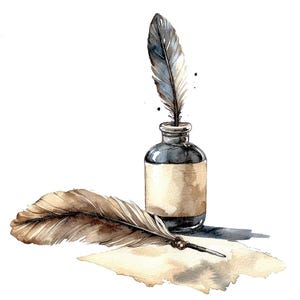 12 Antique Writing PNG Clipart, Ink Bottle and Feather Art, High ...