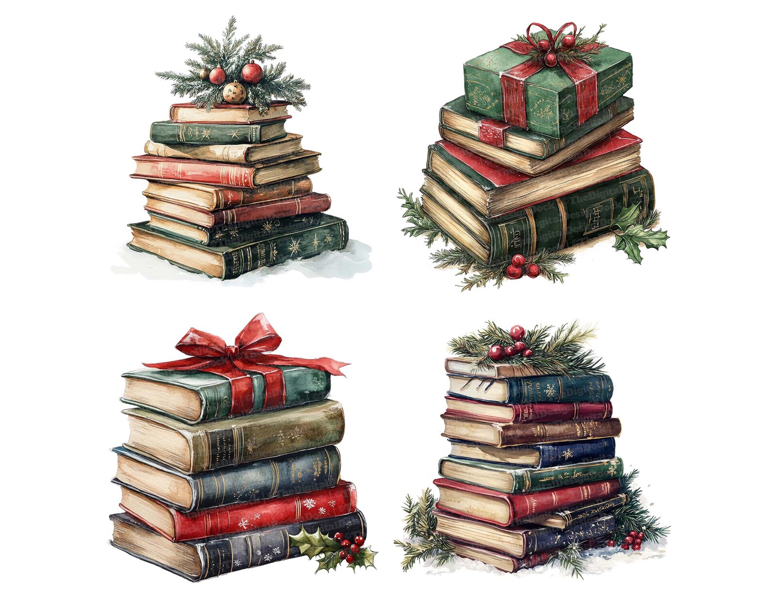 Christmas Book Clip Art, 12x Holiday Books Pile Clipart Set, Vintage ...