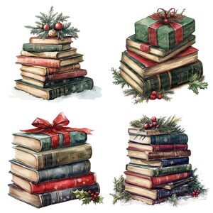 Christmas Book Clip Art, 12x Holiday Books Pile Clipart Set, Vintage ...