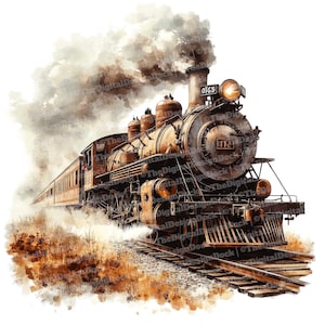 Vintage Steam Train Clip Art, 12x Watercolor Train Clipart Set ...